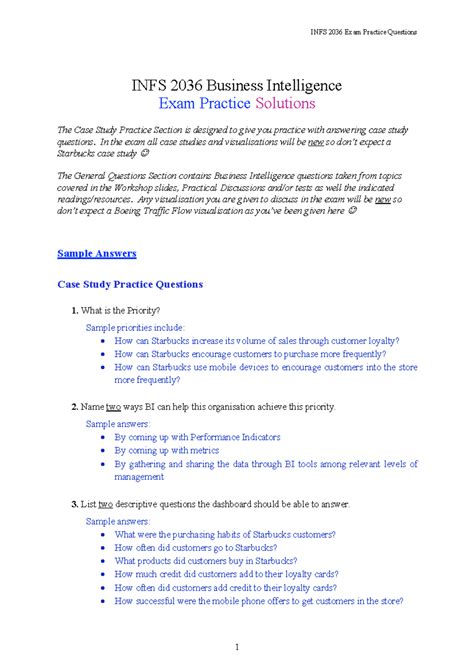 Infs 2036 Sample Exam Solutions Infs 2036 Business Intelligence Exam