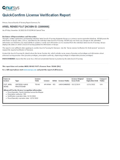 Nursys Quickconfirm License Verification Report 2022 11 18 Pdf