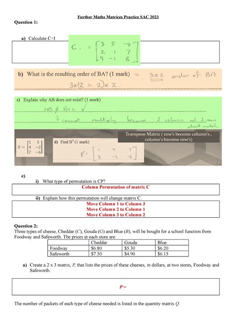 Matrices Further Maths Practice Sac 2023 Solutions Further Maths Matrices Practice Sac 2023