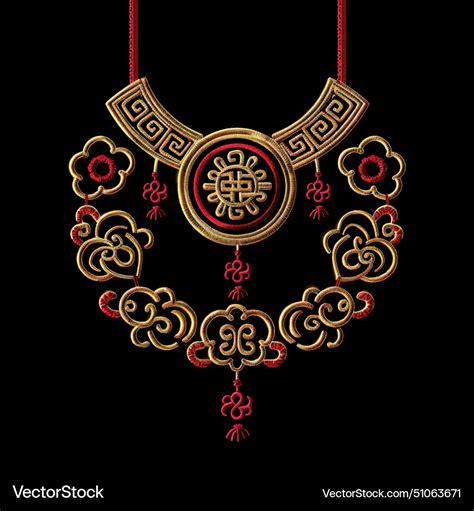 Chinese Traditional Style Embroidery Gold Red D Vector Image