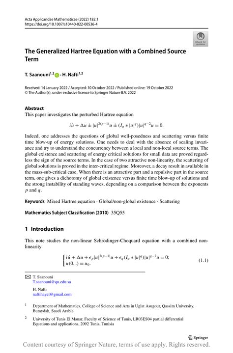 The Generalized Hartree Equation With A Combined Source Term