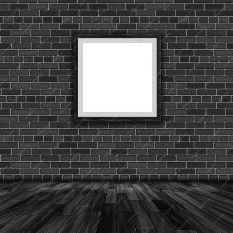 벽돌 벽에 걸려 빈 그림 프레임의 3d 렌더링 무료 사진