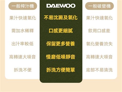 Daewoo 大宇電子 【韓國大宇】 冷壓活氧蔬果慢磨機 Dw Jc001 Pchome 24h購物
