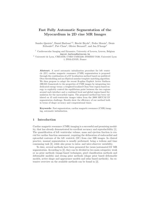 Pdf Fast Fully Automatic Segmentation Of The Myocardium In 2d Cine Mr