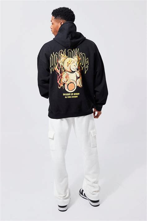 Mens Oversized Flame Teddy Graphic Hoodie Boohoo Uk