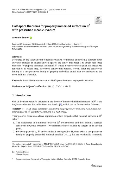 Pdf Half Space Theorems For Properly Immersed Surfaces In Mathbb