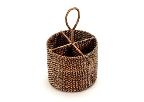 Woven Utensil Caddy Round With Dividers Farm Basket Llc