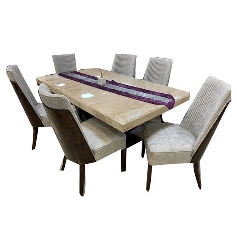 Rectangular Granite Top Sheesham Wood Dining Table Set 6 Seater At