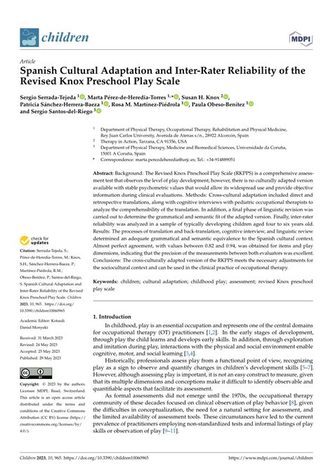 PDF Spanish Cultural Adaptation And Inter Rater Reliability Of The