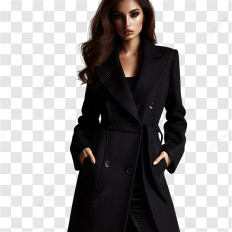 우아함이 물씬 풍기는 검은 옷을 입은 세련된 여성 검은 코트 세련된 여성 코트 Png 일러스트 및 이미지 에 대한 무료 다운로드 Pngtree