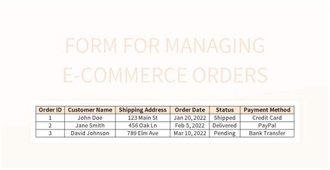 Form For Managing E Commerce Orders Excel Template And Google Sheets