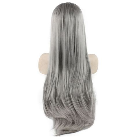 Mxangel Long Straight Lace Front Synthetic Hair Grey Wig Natural Hand