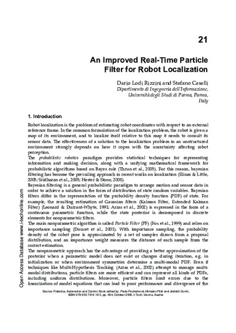 Pdf An Improved Real Time Particle Filter For Robot Localization