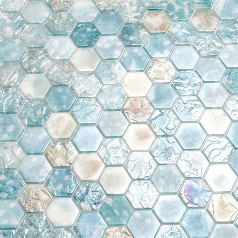 Coastal Dreams Hexagon Glass Mosaic Tile Beachy Green Backsplash And