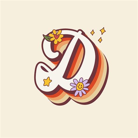 Premium Vector Groovy Retro Hippie Stylized Initial Letter D With