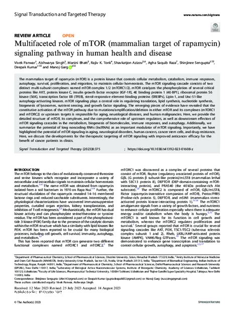 Pdf Multifaceted Role Of Mtor Mammalian Target Of Rapamycin Signaling Pathway In Human