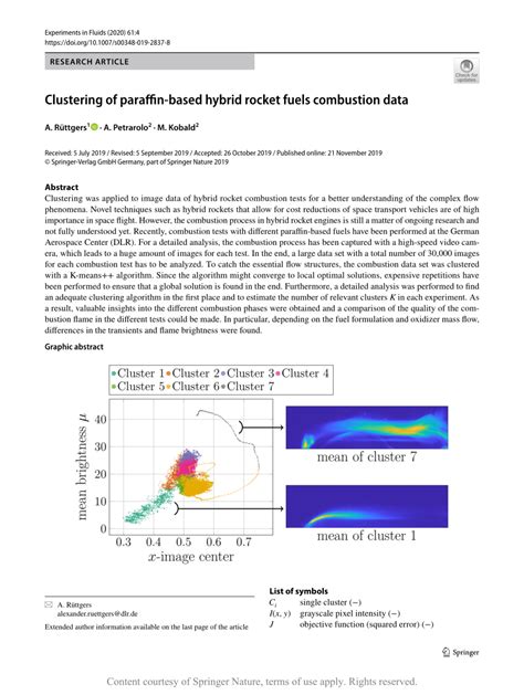 Clustering Of Paraffin Based Hybrid Rocket Fuels Combustion Data Request Pdf
