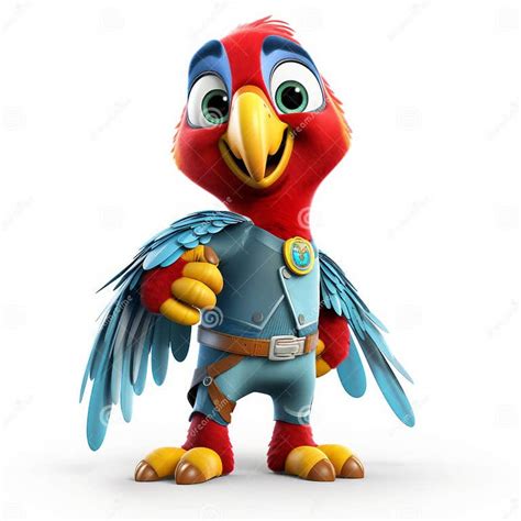 Happy Parrot A Superhero Cartoon Character In Pixar Style Stock