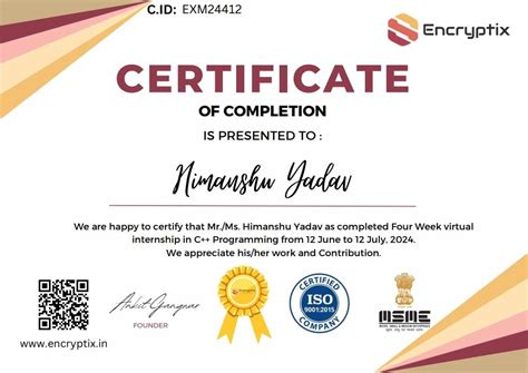 Himanshu Yadav On Linkedin Virtualinternship Cplusplus Programming Encyptix Remotework