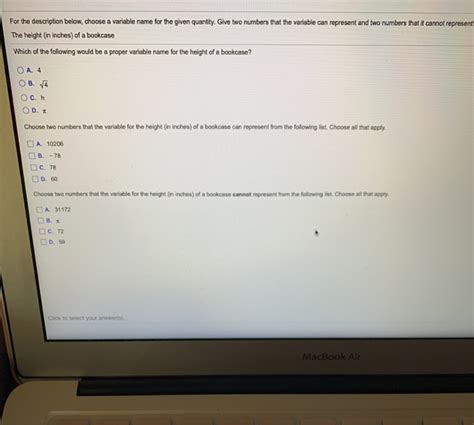 Solved For The Description Below Choose A Variable Name For
