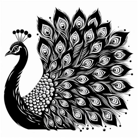 Silhouette Vector Art Of A Peacock Facing Forward With Its Tail Fully