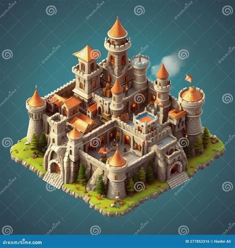 Isometric Game Asset Clash Of Clans Castle 3D Generative AI Stock