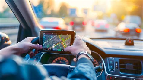 Driver Using Gps Technology On The Highway To Access Real Time