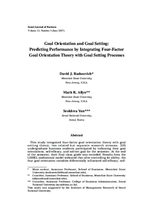 Pdf Goal Orientation And Goal Setting Predicting Performance By