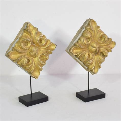 Pair 18th Century Portuguese Neoclassical Giltwood Floral Ornaments Fragments Tresors Trouves
