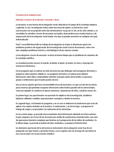 El Análisis De La Realidad Social Pdf Cuestionario Investigación