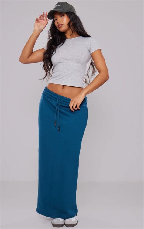 Green Sweat Drawstring Midi Skirt Bottoms Prettylittlething Ca