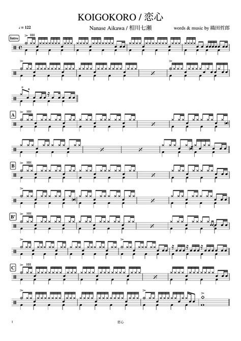 Nanase Aikawa 相川七瀬 Koigokoro 恋心 Sheets By Cookais J Pop Drum