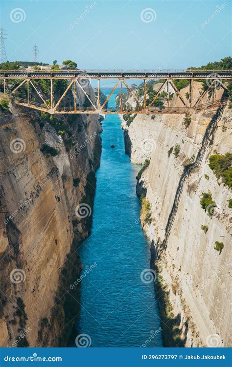 Corinth Canal With Ship Stock Image Image Of Rock Cliffs 296273797