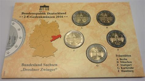 Deutschland Germany BRD 5 x 2 Euro 2016 A J Gedenkmünzen Set