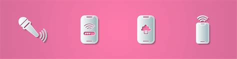 종이 컷 무선 마이크 Wifi 무선 클라우드 기술 데이터 및 아이콘이 있는 모바일을 설정합니다 종이 아트 스타일 벡터 0명에