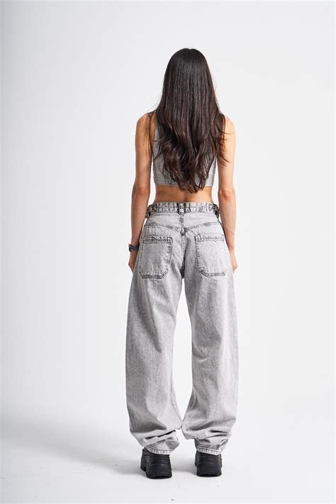 Gri Kemer Detay Wide Leg Jean