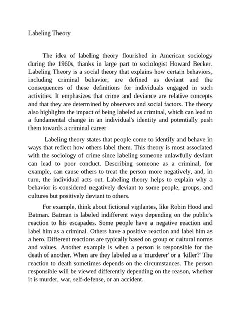 Understanding Labeling Theory Pdf Social Science
