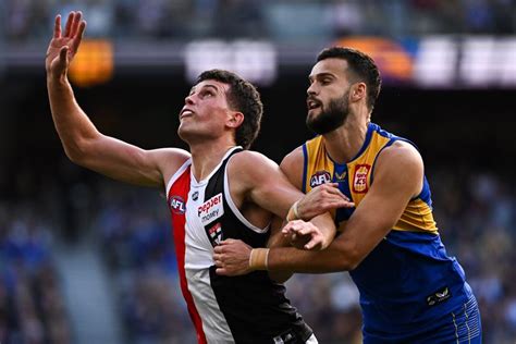 West Coast Eagles Defender Josh Rotham Moves Into The Ruck And Swings