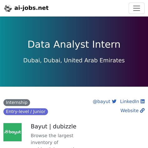 Hiring Internship Data Analyst Intern In Dubai Dubai United Arab