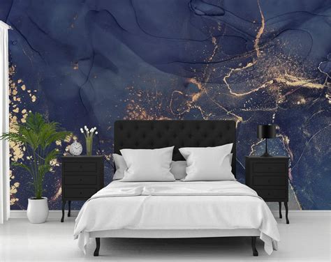 Navy Blue And Gold Marble Wallpaper Wallpaper Mural Peel And Etsy
