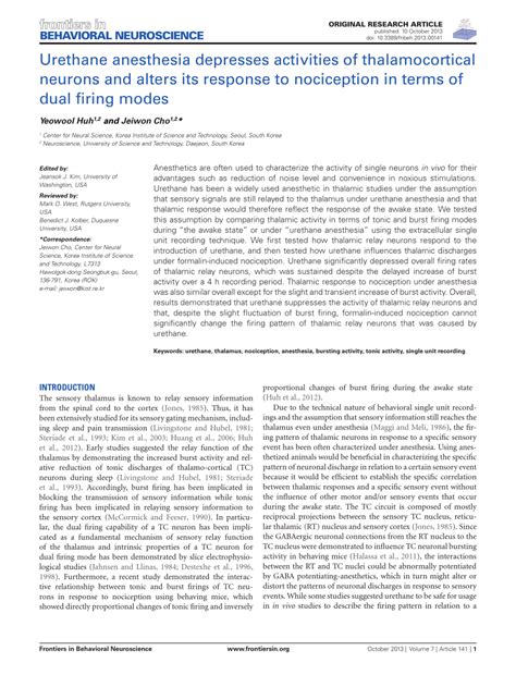 Pdf Urethane Anesthesia Depresses Activities Of Thalamocortical Neurons And Alters Its