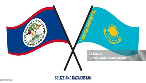 ベリーズとカザフスタンの旗が交差し平らなスタイルを振っています公式プロポーション正しい色 アイコンのベクターアート素材や画像を多数ご用意