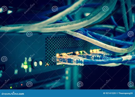 Close Up Of Network Internet Cables Patch Cords Connected Stock Photo Image Of Business Rj