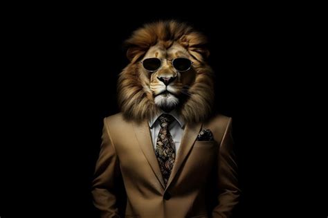 Premium Photo A Lion Wearing A Suit And A Tie Stands In Front Of A