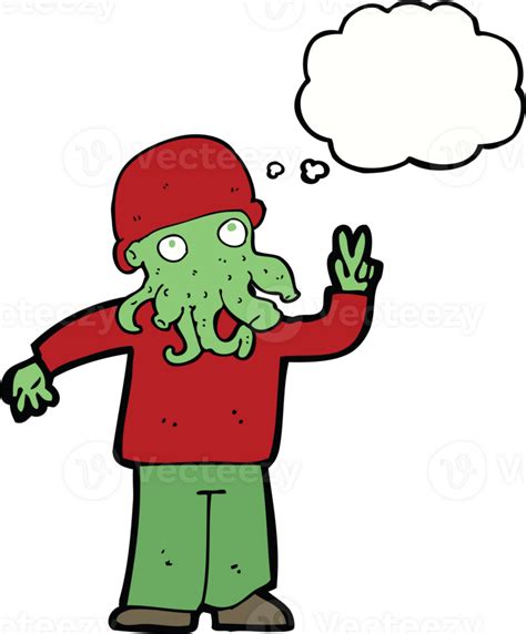 Cartoon Cool Alien With Thought Bubble 40270400 Png