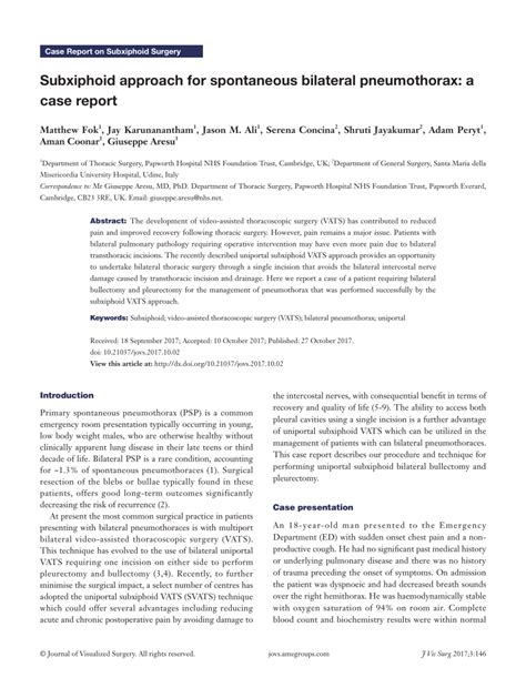 Pdf Subxiphoid Approach For Spontaneous Bilateral Pneumothorax A