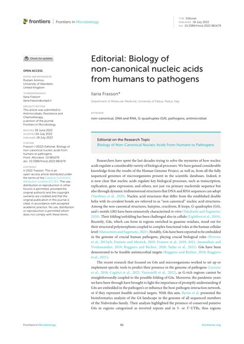 Pdf Editorial Biology Of Non Canonical Nucleic Acids From Humans To Pathogens