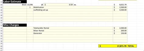 Block Takeoff Cmu Estimate Spreadsheet Etsy