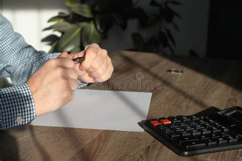 Businessman Pounding Fist On Table Cropped Image Angry Businessman