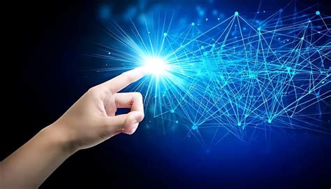 A Finger Touches A Screen Activating A Glowing Digital Network